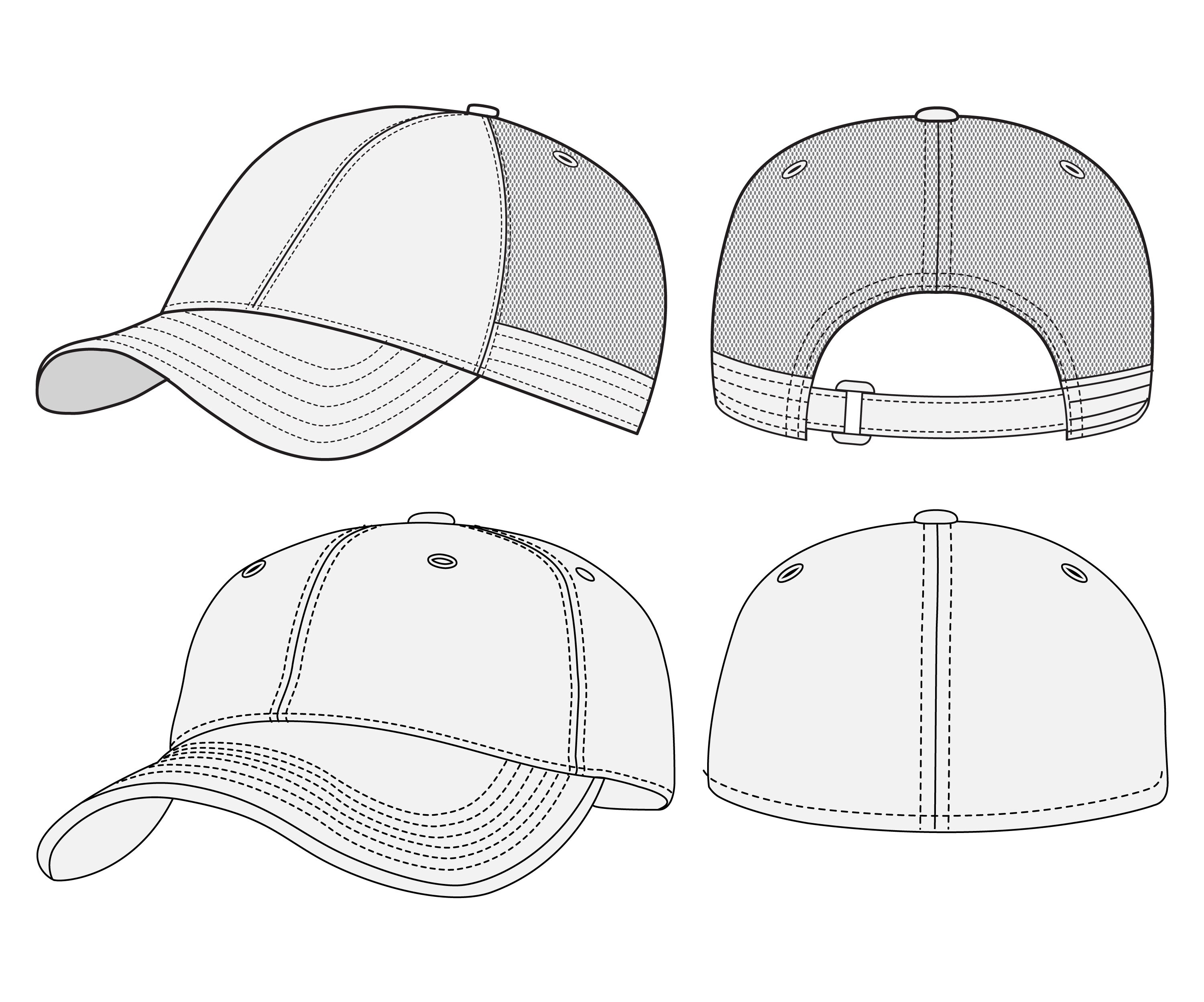 Headwear Technical Vector Illustration Set - With Editable Strokes and ...
