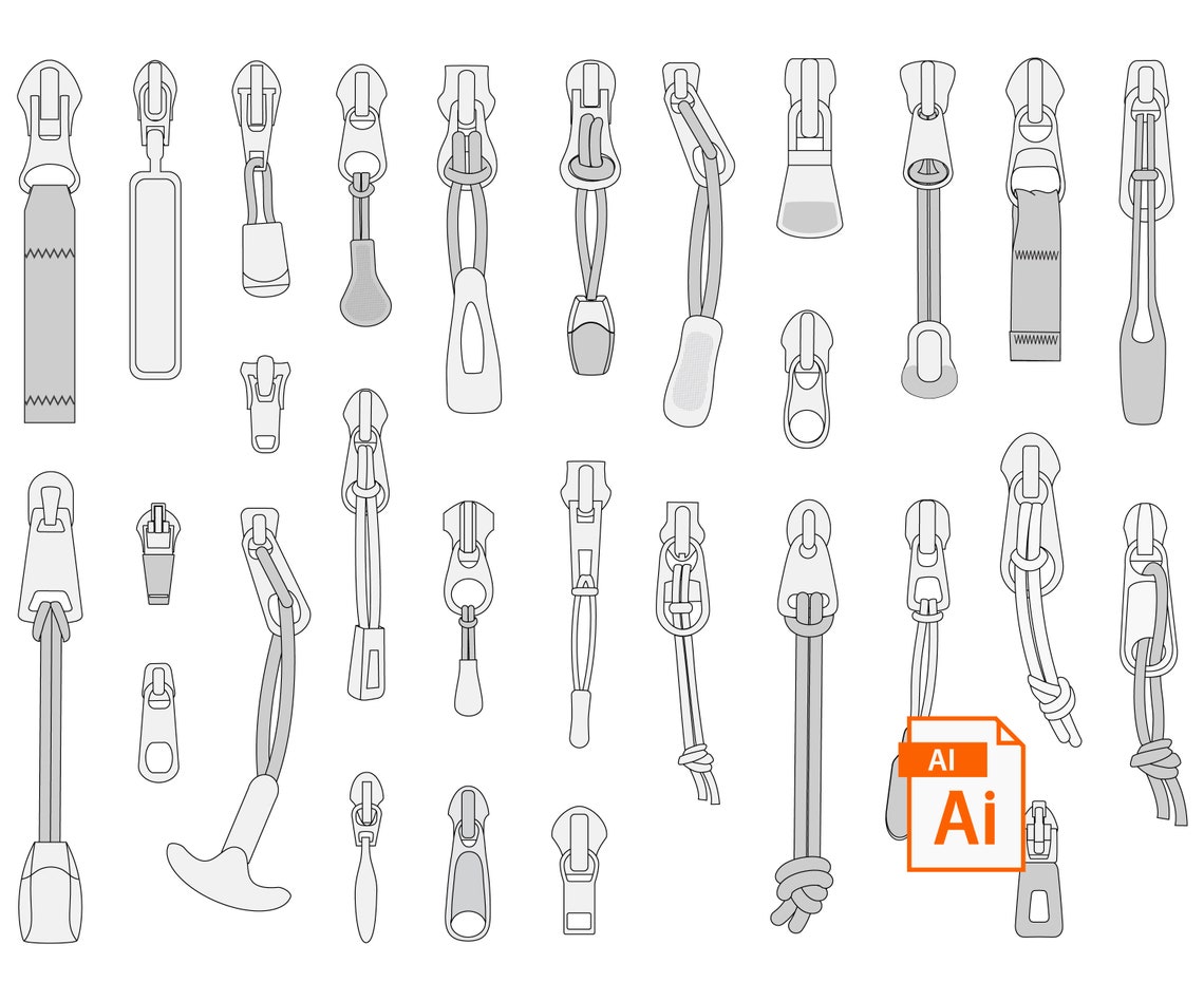 Outerwear Zipper Pull Vector Set - Fashion Illustration Trims ...