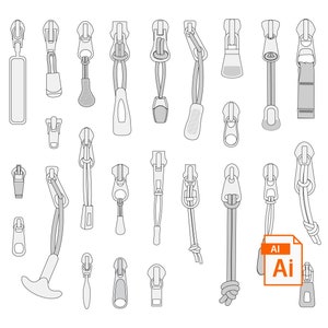 Outerwear Zipper Pull Vector Set - Fashion Illustration Trims ...