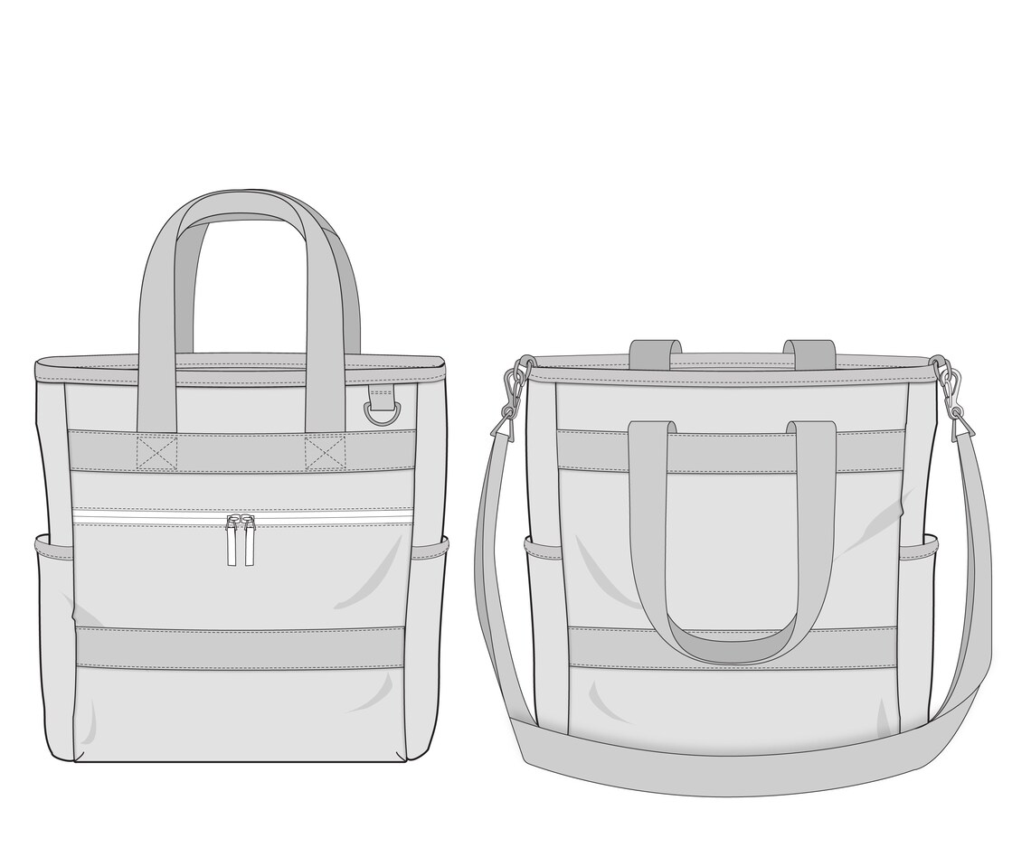 Tote Bag CAD Vector Illustration Pack With Editable Strokes and Fills ...