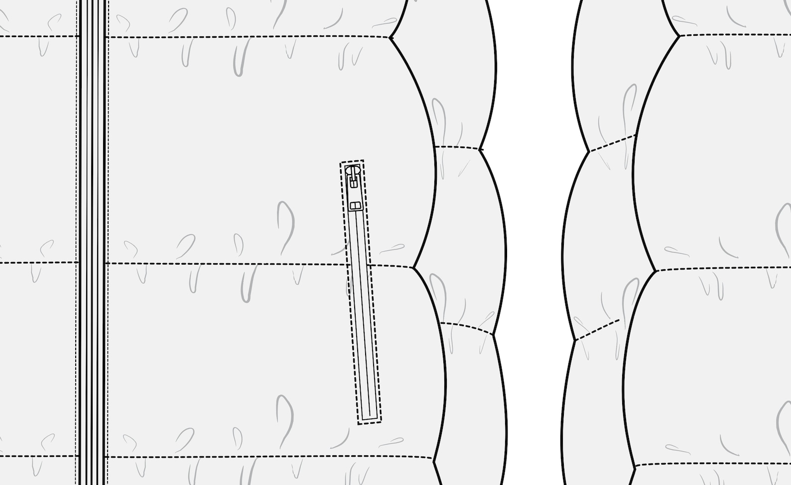 Long Puffer Hooded Jacket Vector CAD Template With Front, Back and Open ...