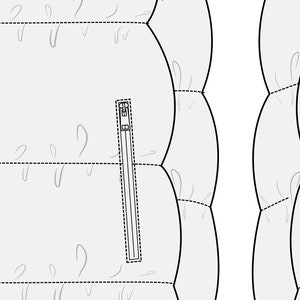 Long Puffer Hooded Jacket Vector CAD Template With Front, Back and Open ...
