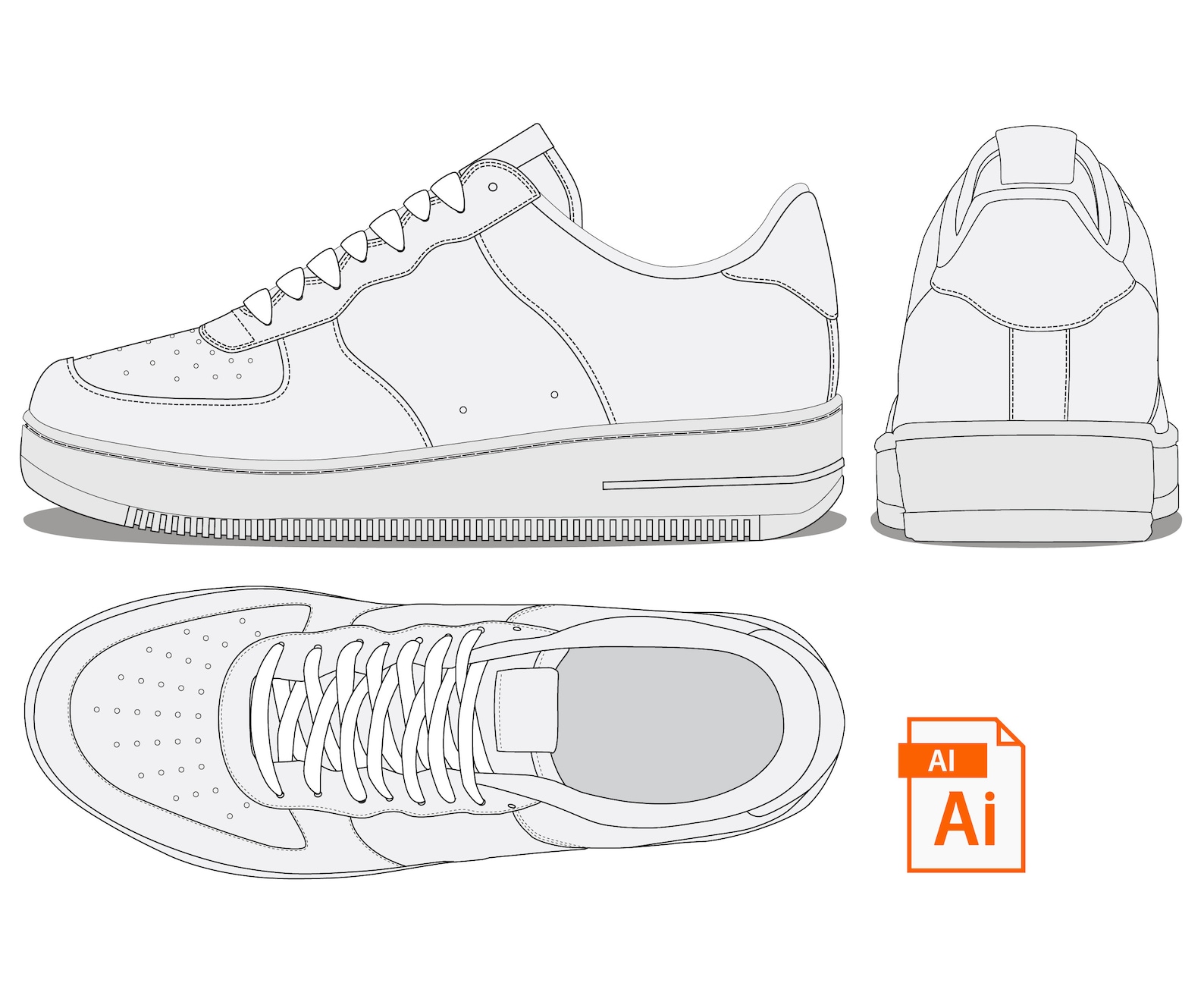 Editable Sneaker Technical Design Illustration - Side Top Back Views - Etsy