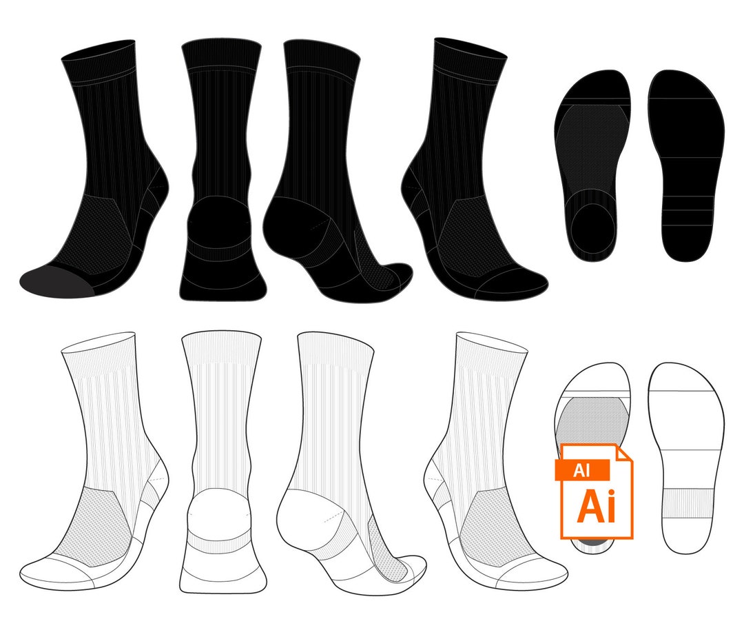 Sock Fashion Vector Illustration Template - Editable & Multi-view - Etsy