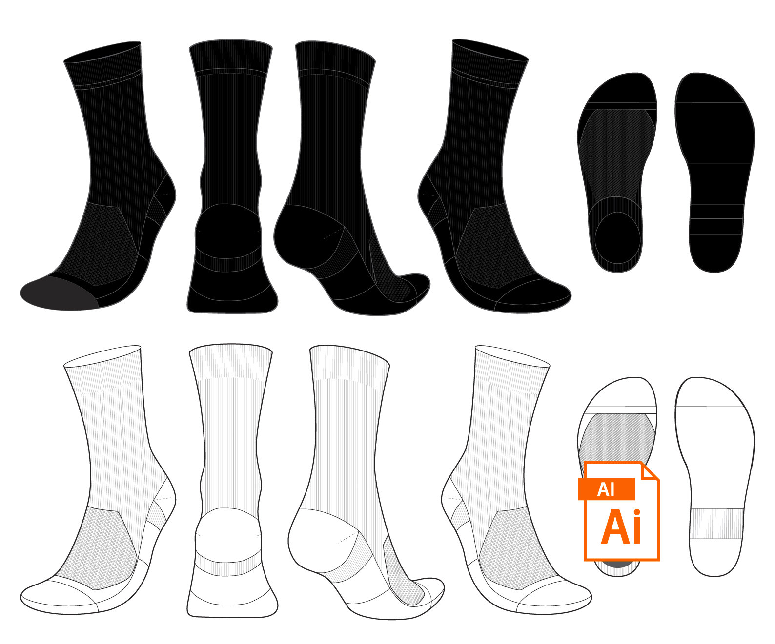 Sock Fashion Vector Illustration Template - Editable & Multi-view - Etsy