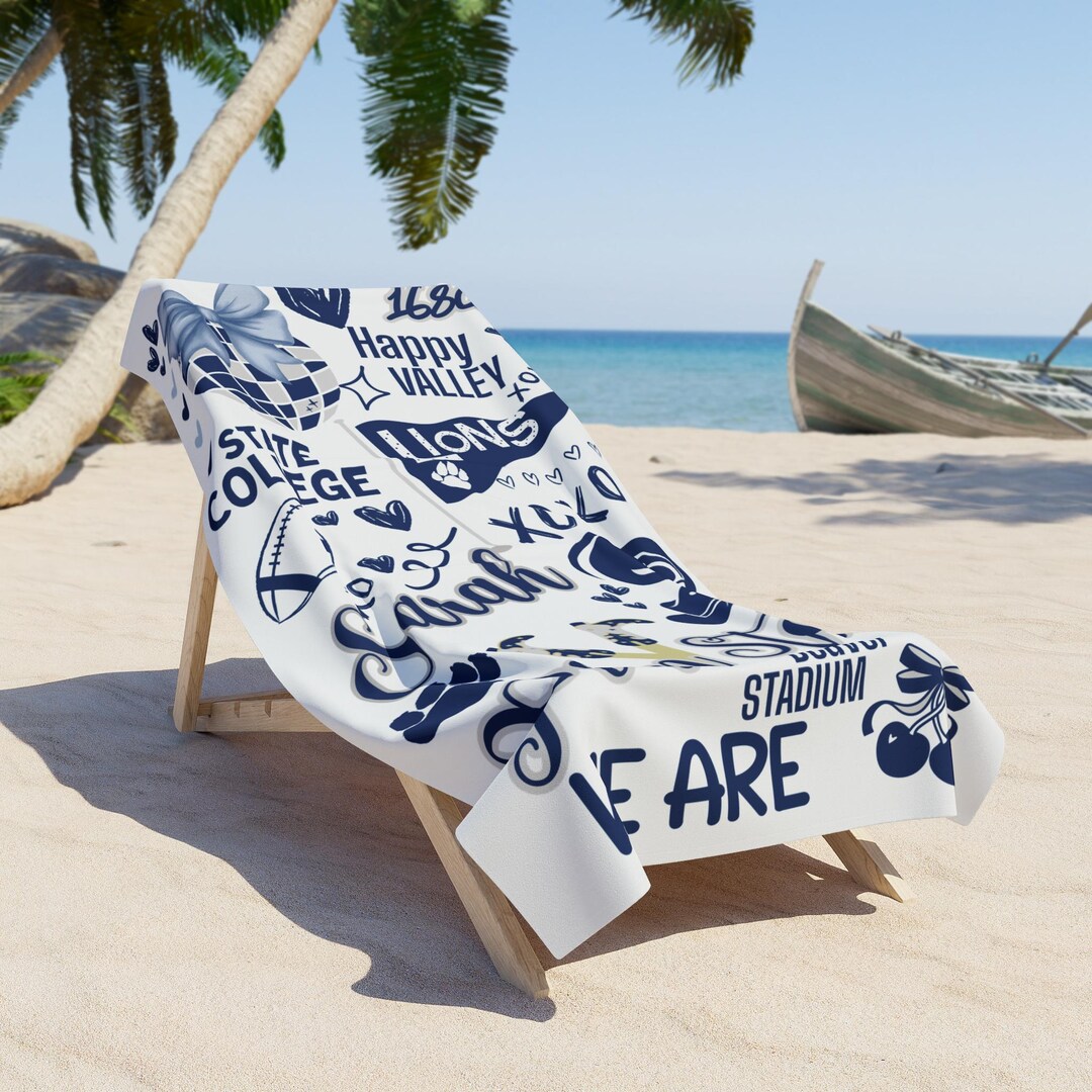 College Fan Sticker Collage Beach Towel | Blue and White Fan Towel - Etsy