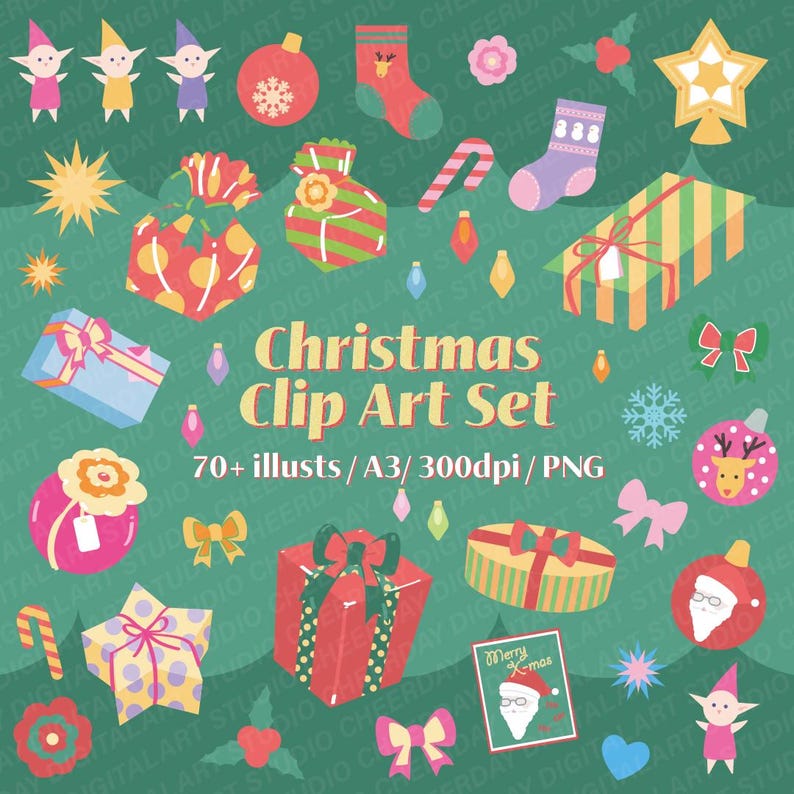 A3 Size Warm Minimal Christmas Clip Art Bundle (70+ Digital Stickers ...