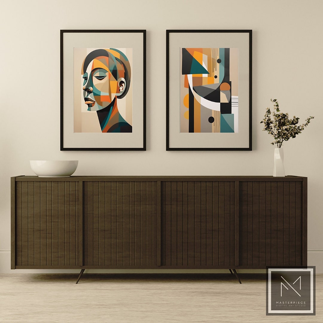 Diptych, Modern Art Prints - Woman Portrait, Abstract Wall Art - Line ...
