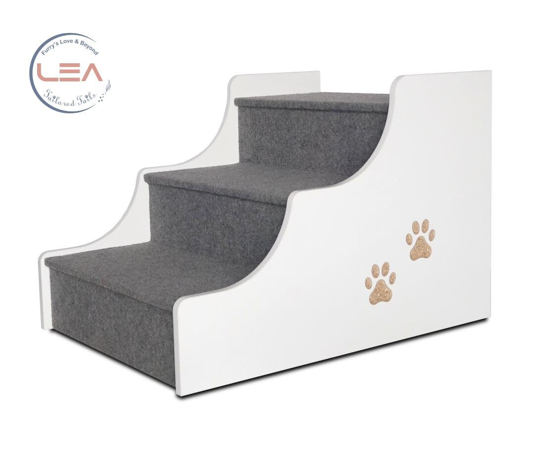 Lea's Love 3 Steps and Stairs White Modern Dog/cat House, Wooden Pet ...