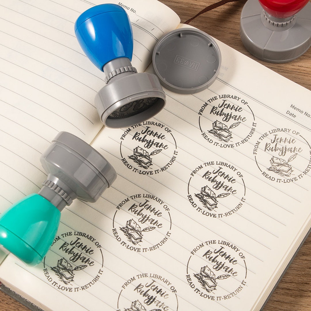 Custom Book Stamp Bookplate Stamp Cat Self Inking Stamp Cat Cats and ...