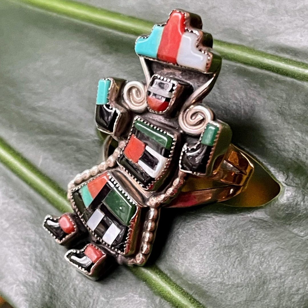 Vintage Zuni Spirit Dancer Ring Signed G.B. Natachu - Etsy