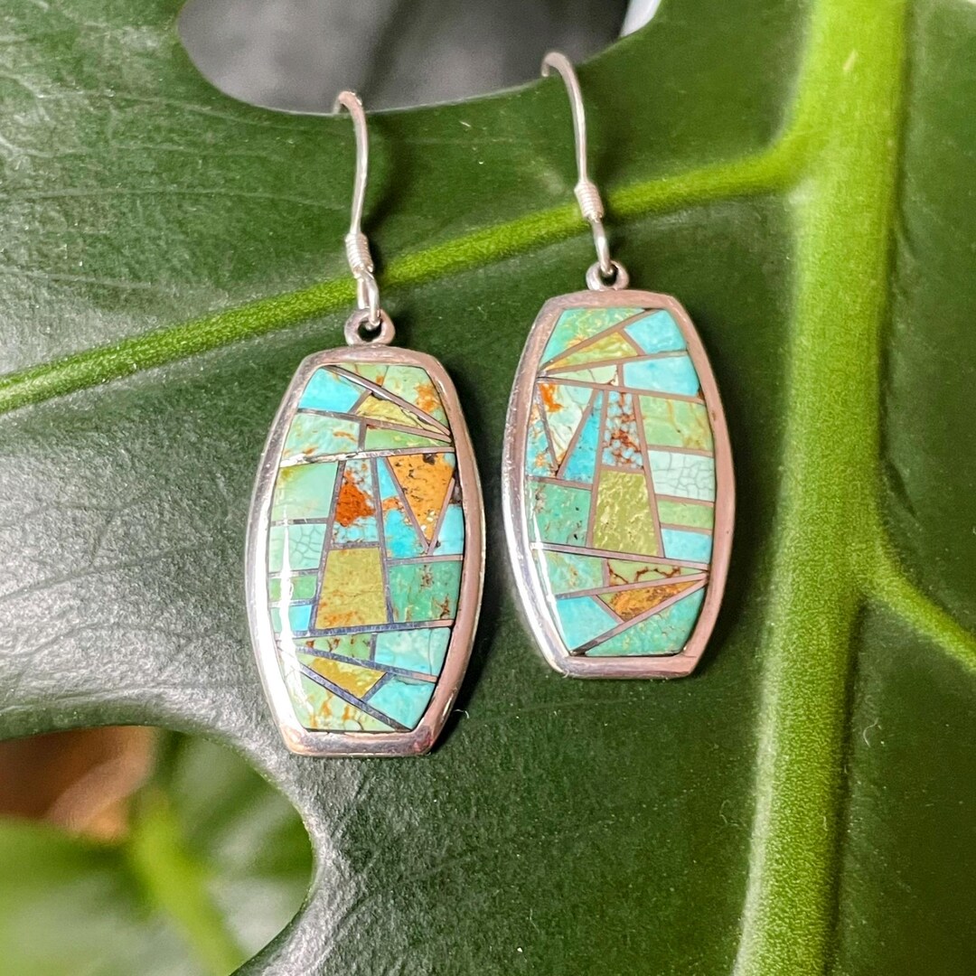 Navajo Steve Francisco Royston Turquoise Channel Inlay Earrings - Etsy