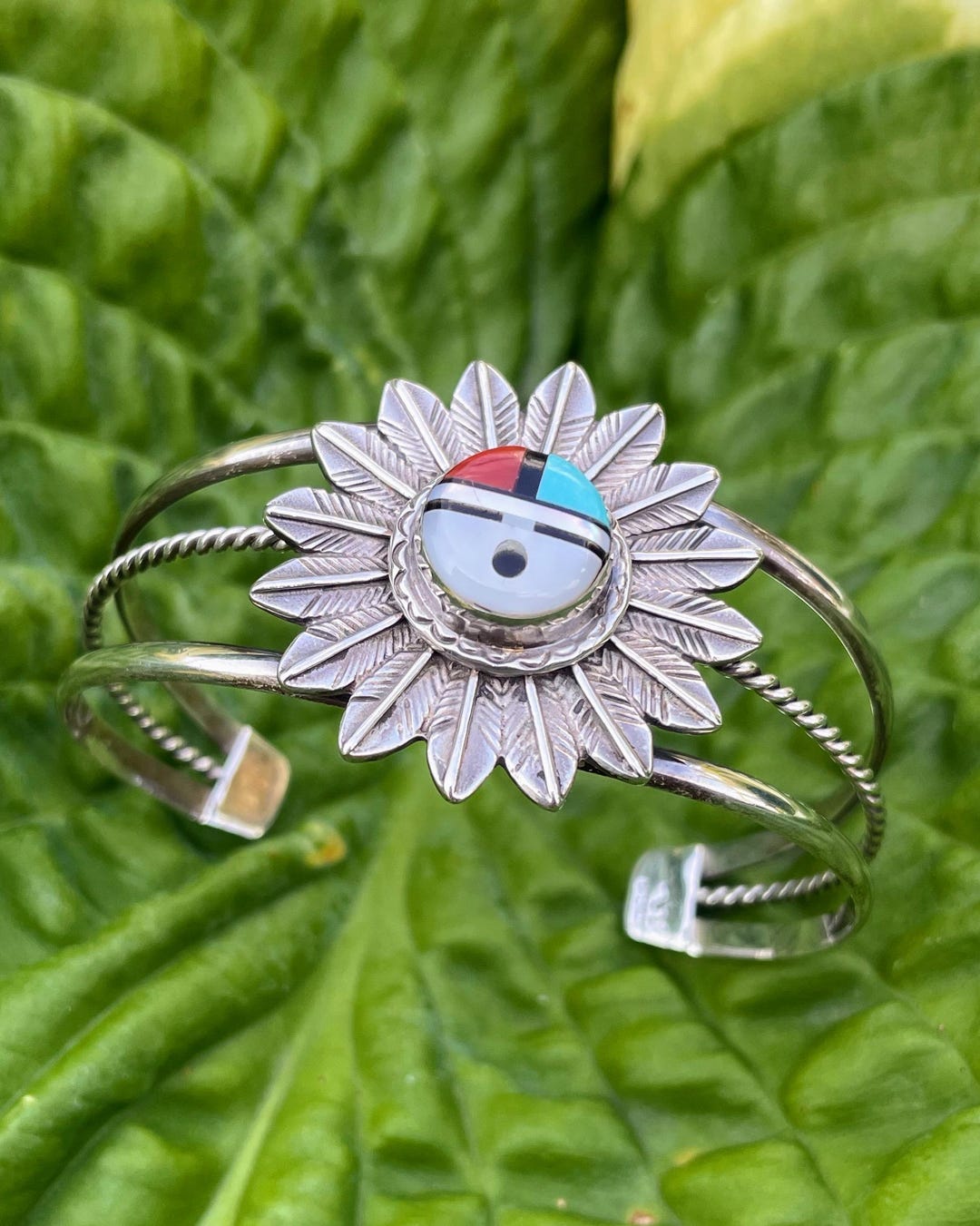 Sterling Silver and Stone Zuni Sun God Bracelet - Etsy