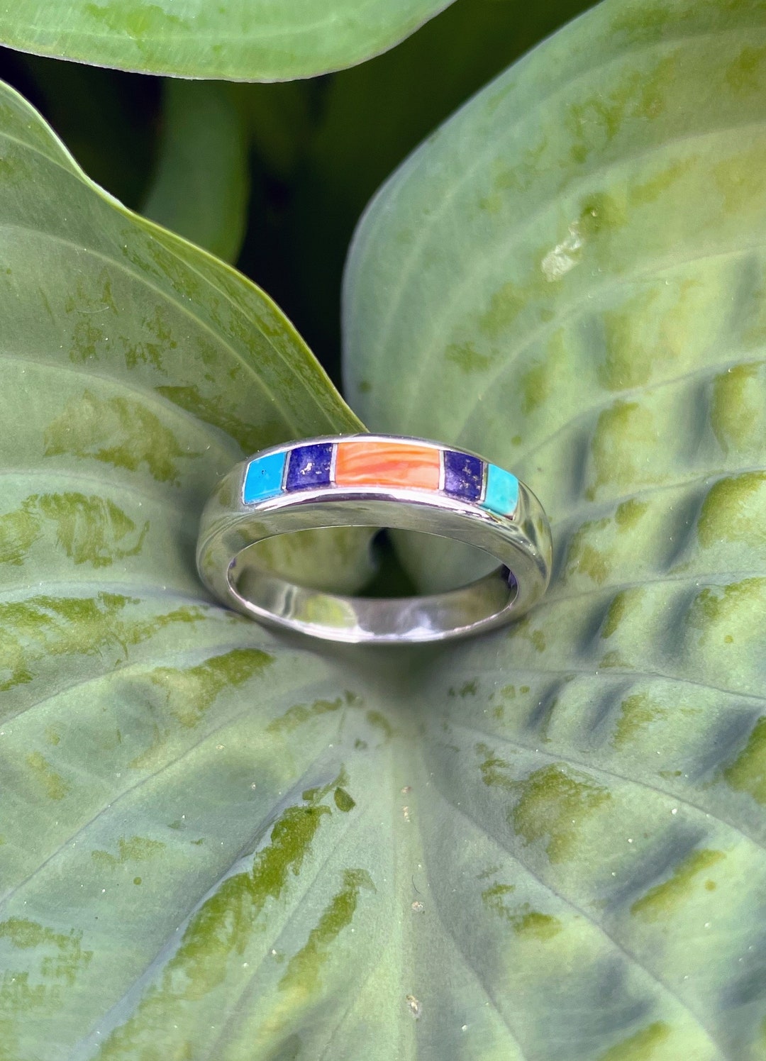 Navajo Waldeck Johnson Stone Channel Inlay Band Ring - Etsy