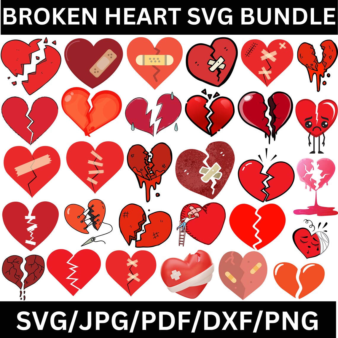 Broken Heart, Broken Heart Svg Bundle, Broken Heart Clipart, Cracked ...