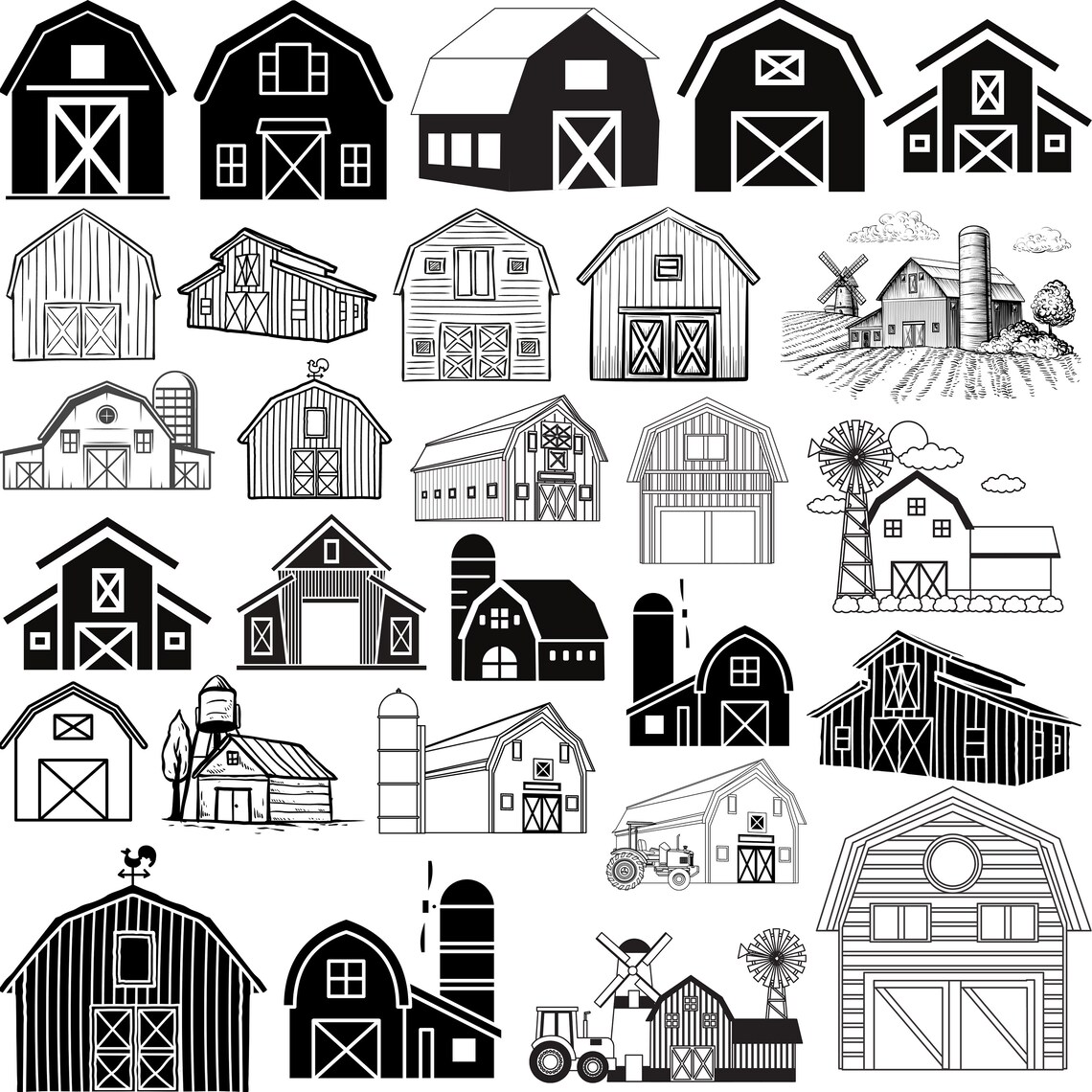 BARN SVG BUNDLE, Farming Svg, Farm Silhouette, Barn Clipart, Barn House ...