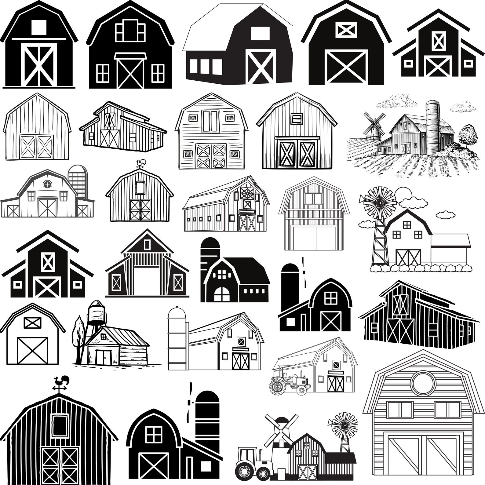 BARN SVG BUNDLE, Farming Svg, Farm Silhouette, Barn Clipart, Barn House ...