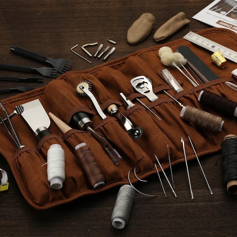 DIY LARGE Leather Craft Tools Leather Working Tools Kit Custom Storage ...