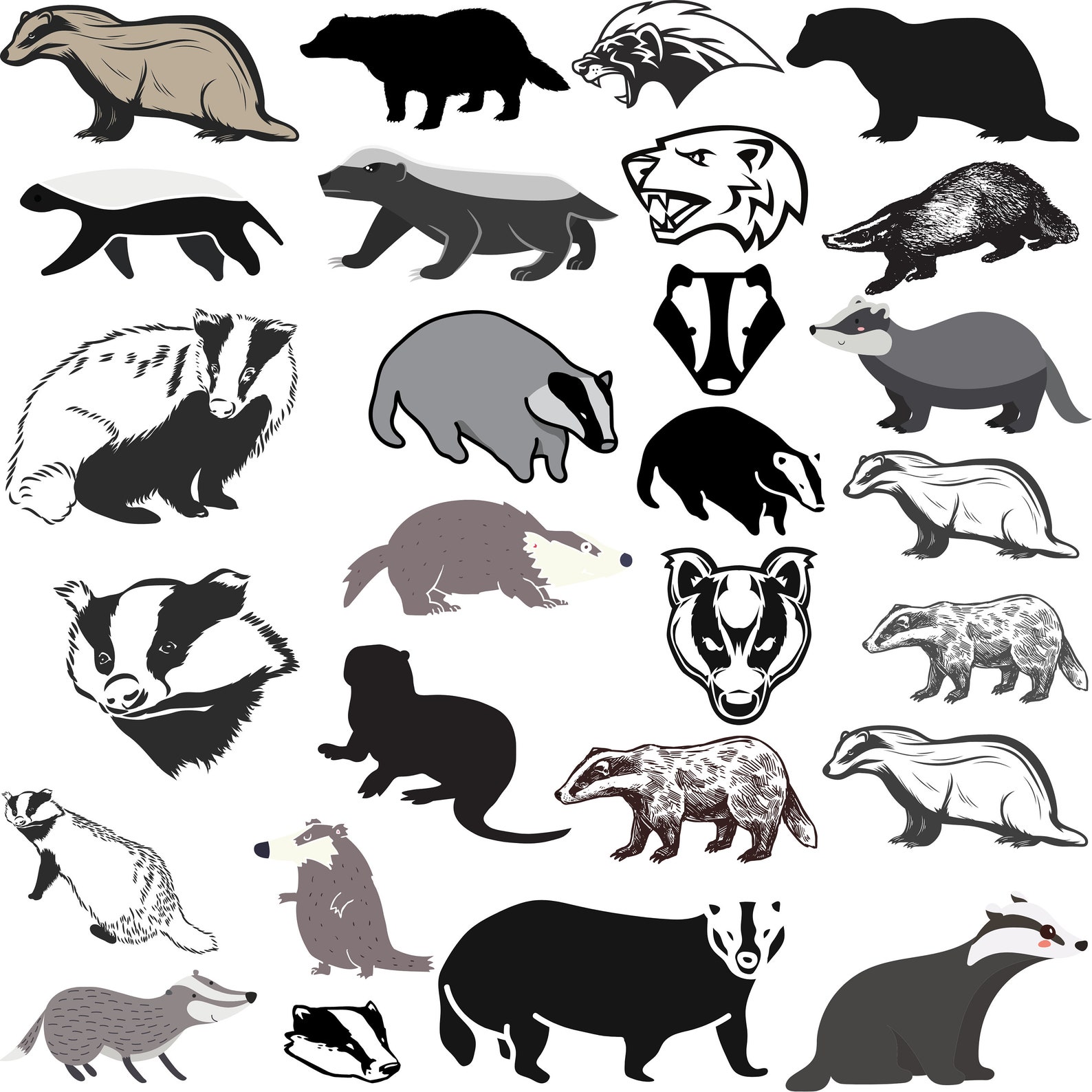 Peeking Badger SVG Clipart, Cute Badgers Face Silhouette,forest Animals ...