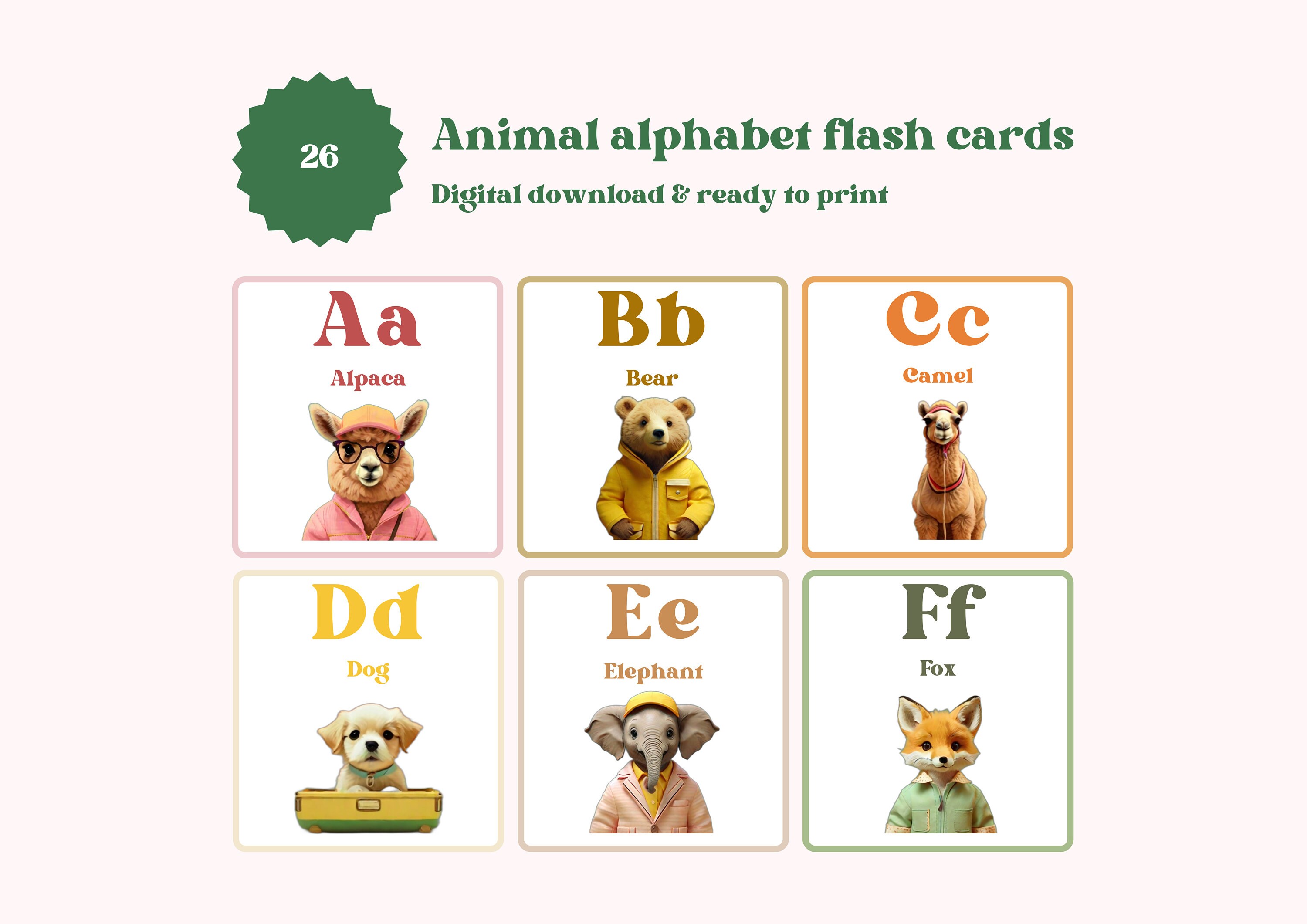 Alphabet Flash Cards animal Theme - Etsy
