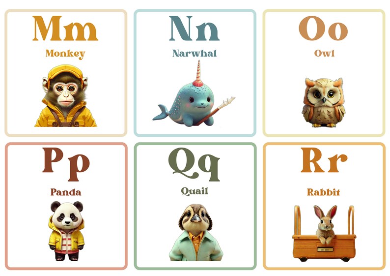 Alphabet Flash Cards animal Theme - Etsy