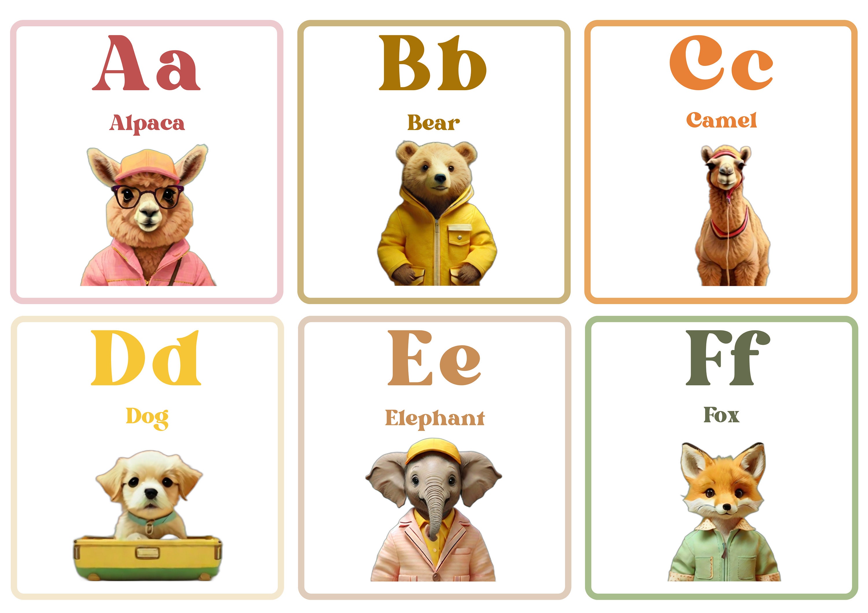 Alphabet Flash Cards animal Theme - Etsy