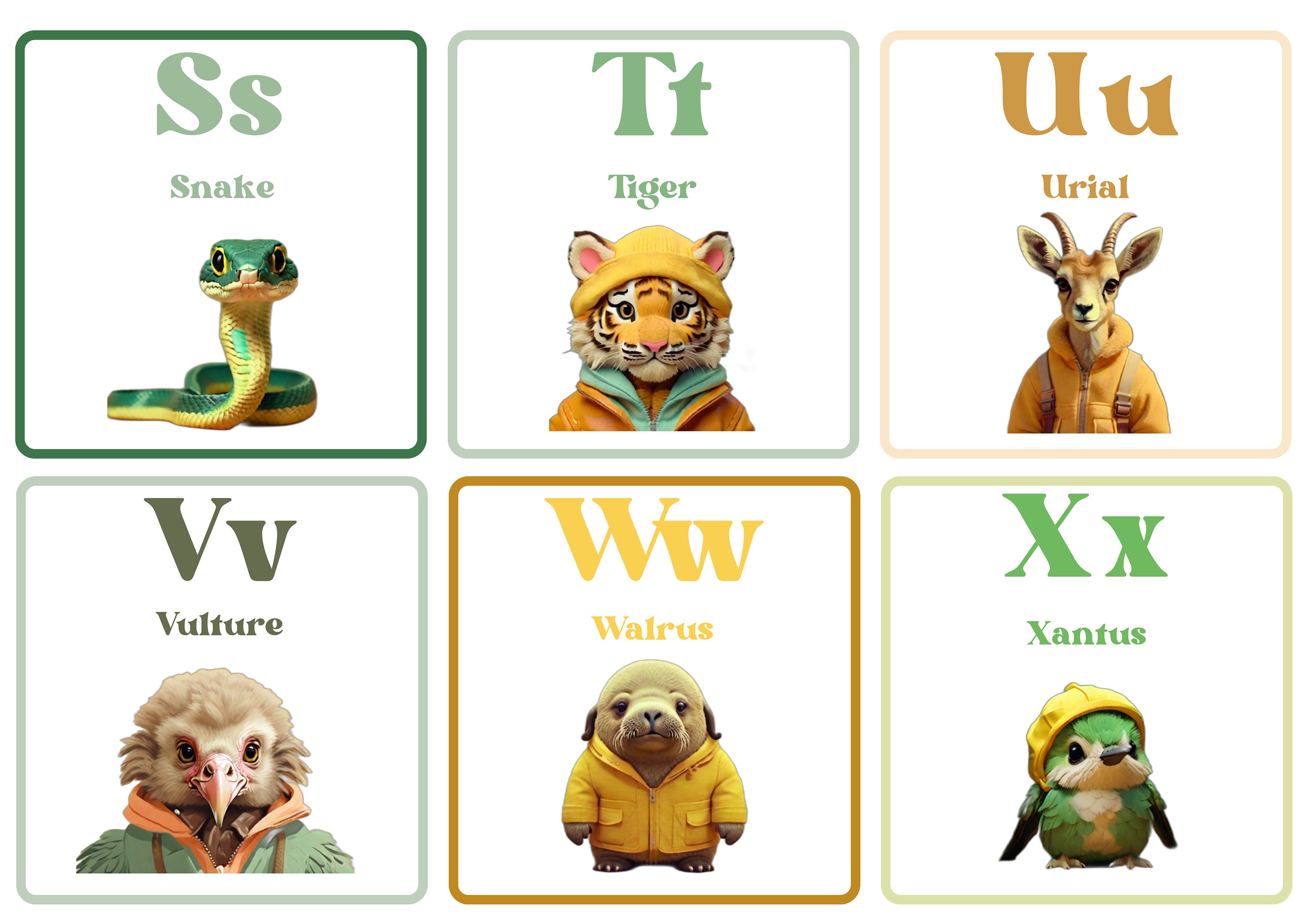 Alphabet Flash Cards animal Theme - Etsy