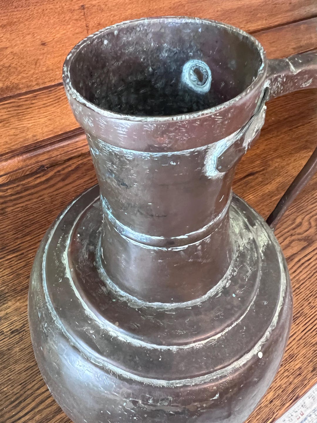 Antique Copper Water Ewer/ Pitcher, Cramped Seams, Soldered Riveted ...