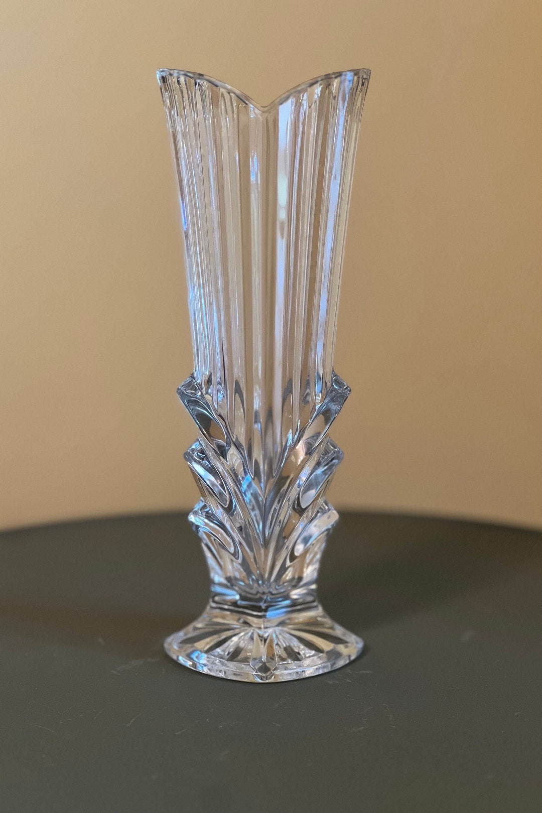 Romantic Heart Shaped Bud Vase, Heavy Belmont Clear Pleated Cut Glass ...