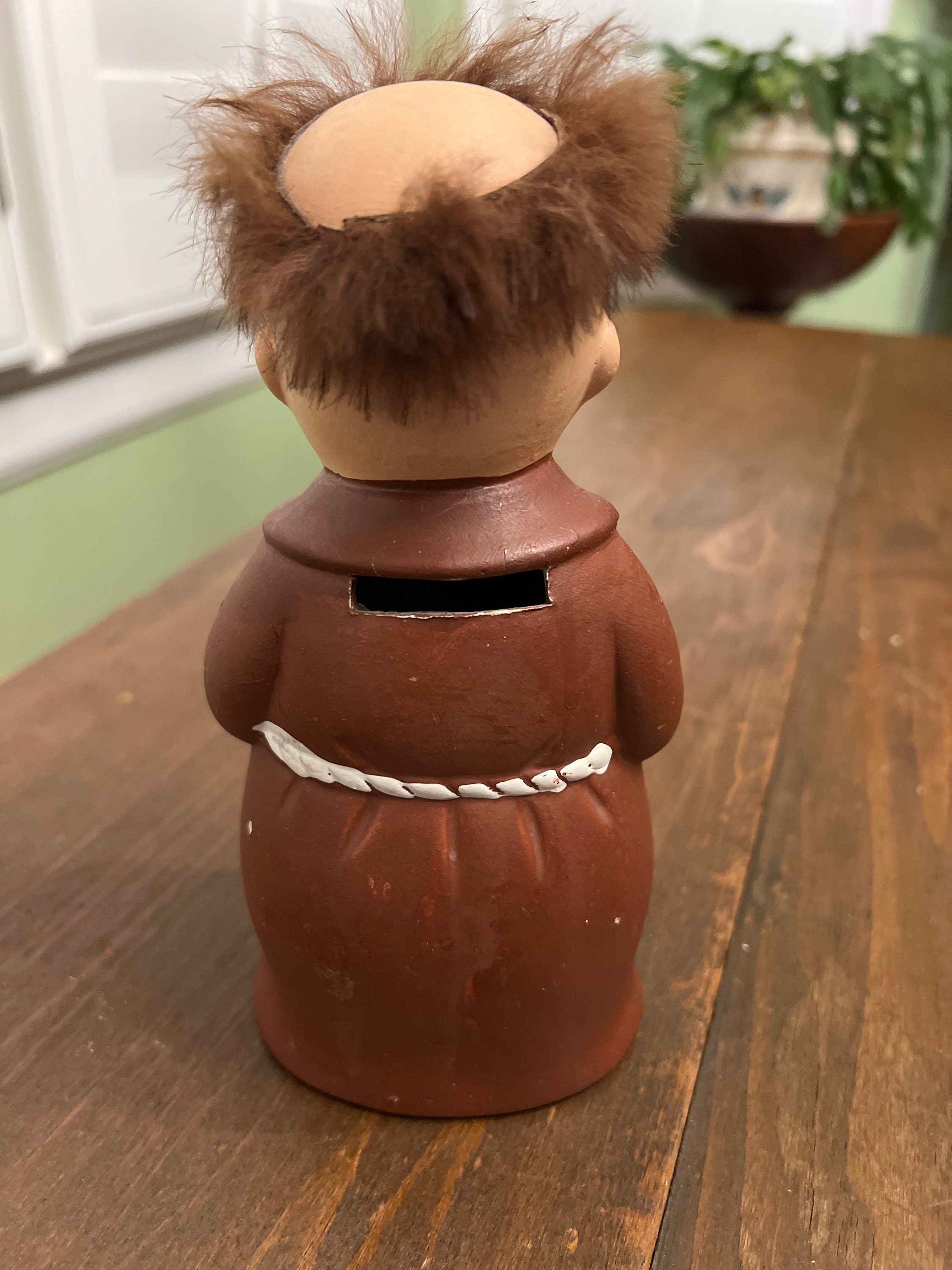 Coin Bank Friar Tuck Holding Book Wearing Brown Robe Sporting Faux Hair ...
