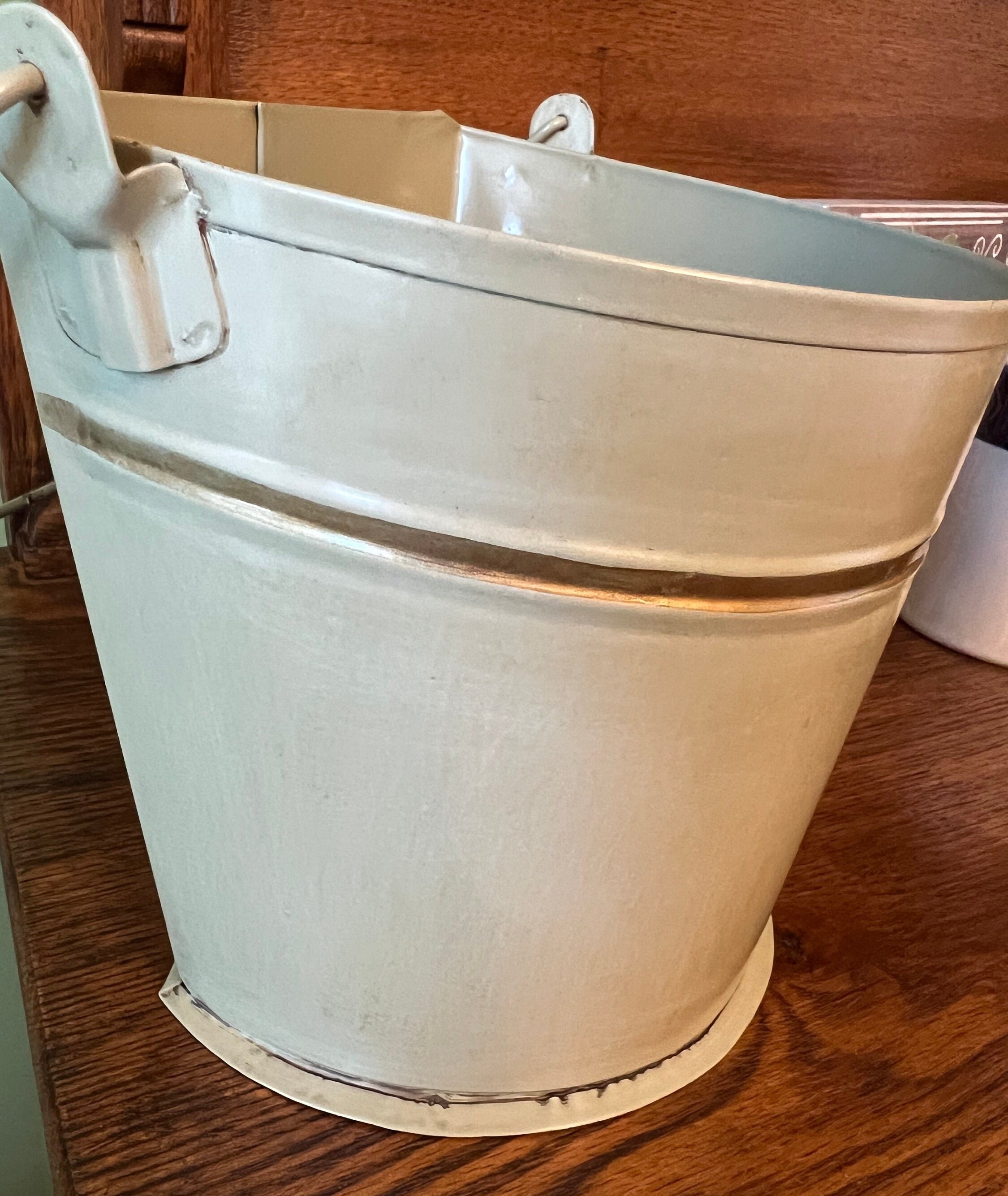 Metal Bucket Wall Planter Flat Back With Handle, Vintage Green and Gold ...