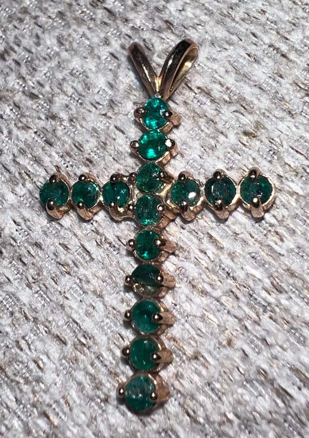 Vintage Christian Gold Cross With Fifteen Emeralds, Small, Dainty ...