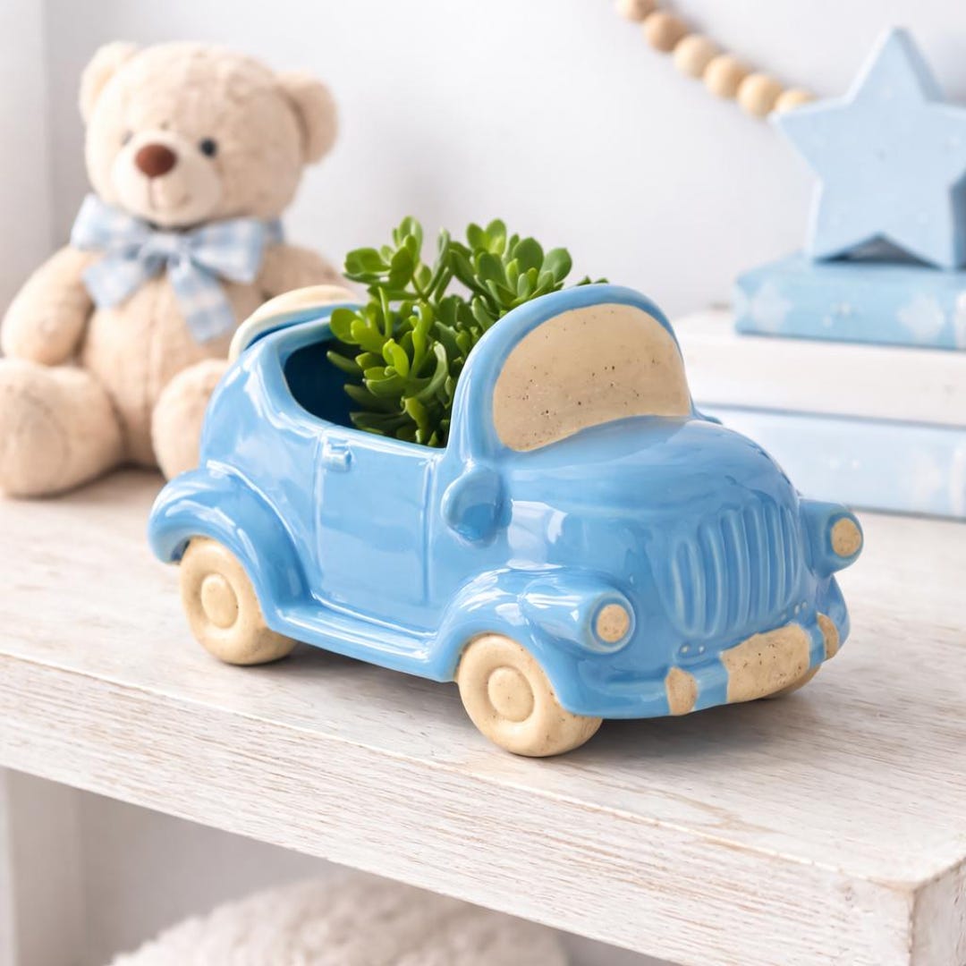 Vintage Ceramic Blue Car Planter, Whimsical Retro Auto Vase, Mid ...
