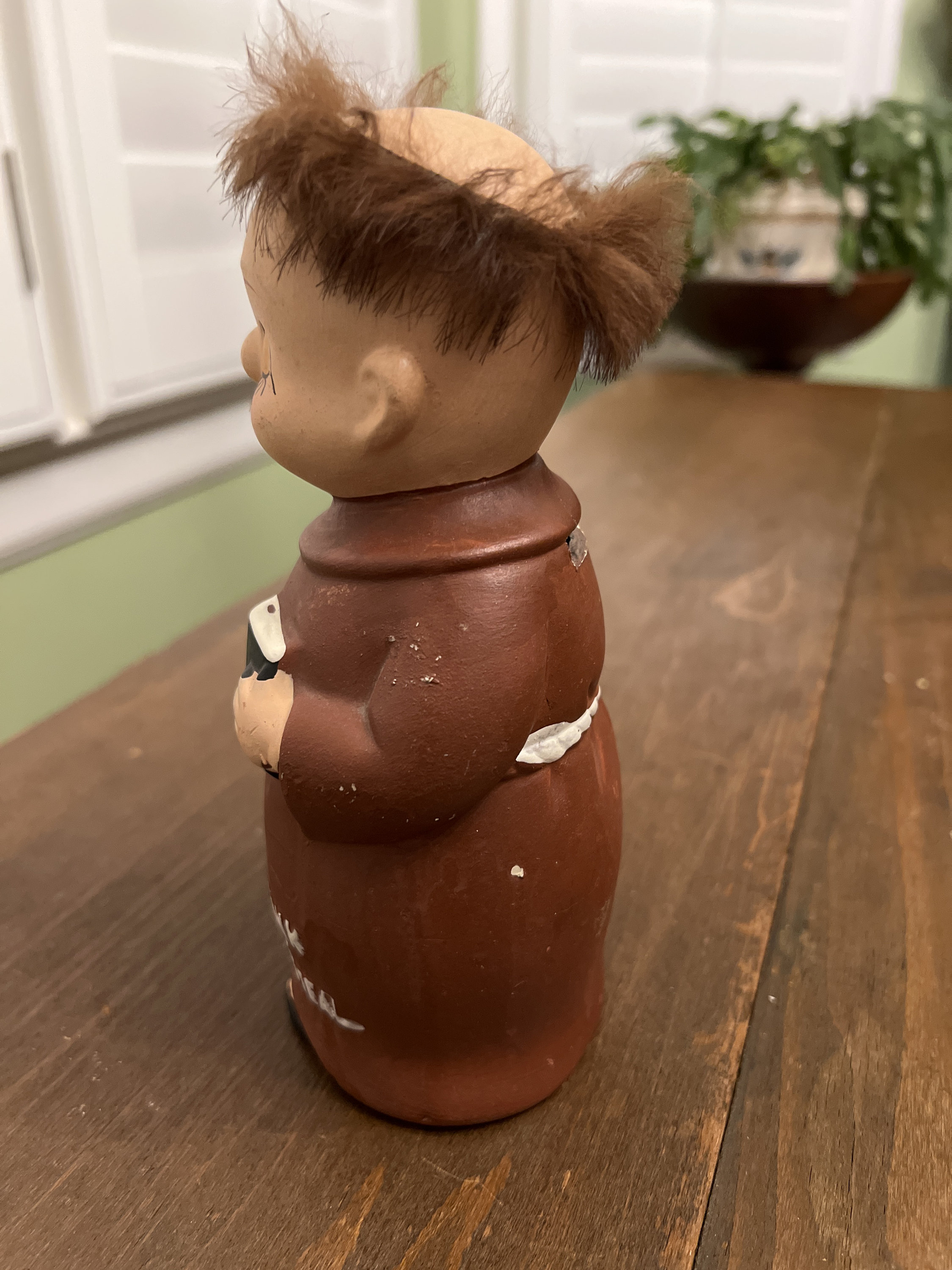 Coin Bank Friar Tuck Holding Book Wearing Brown Robe Sporting Faux Hair ...