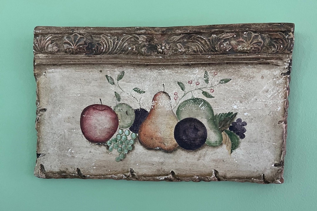 Vintage Fruit Painting on Plaster Plaque Italian Wall Decor by Dubois ...