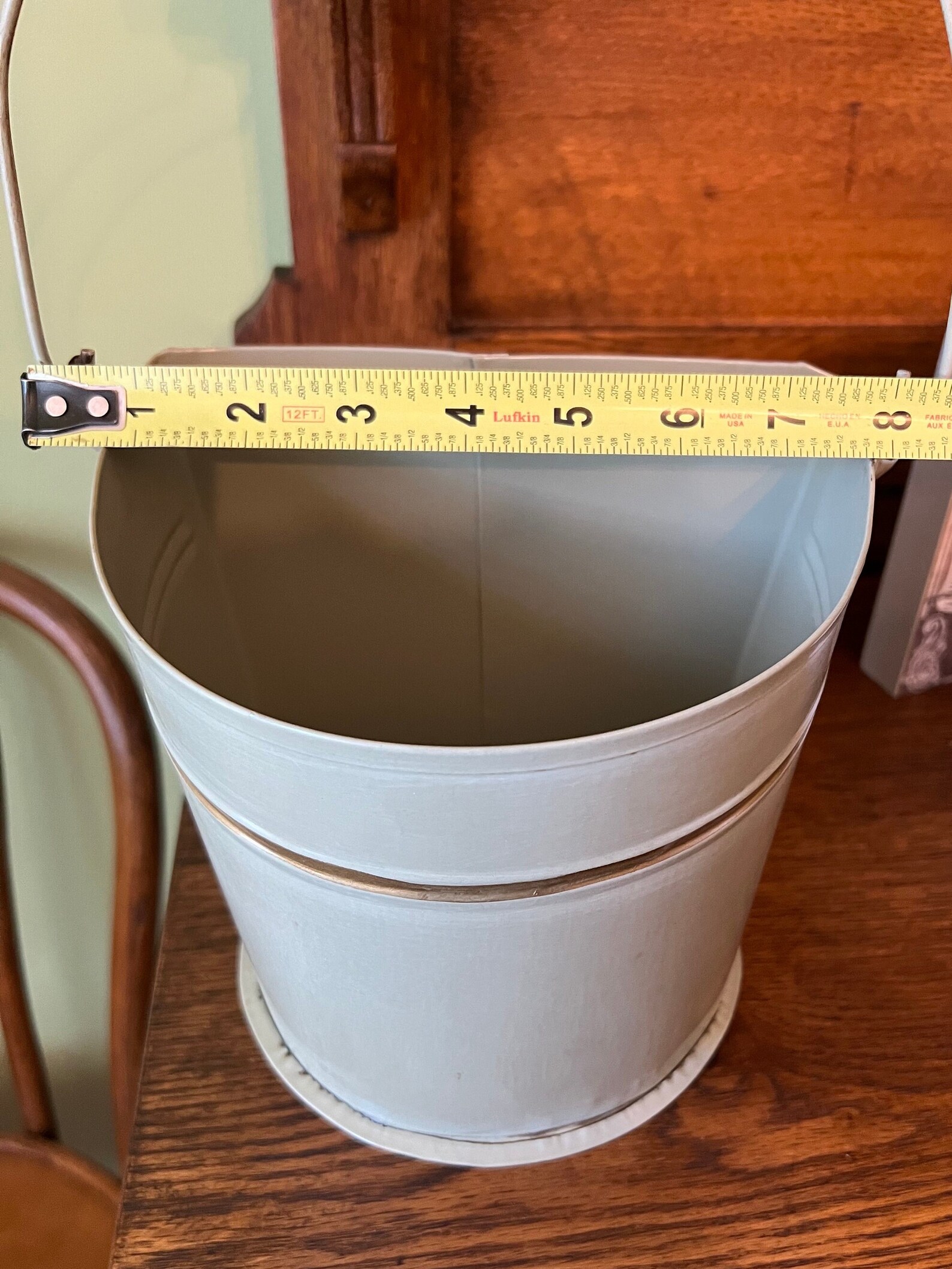 Metal Bucket Wall Planter Flat Back With Handle, Vintage Green and Gold ...