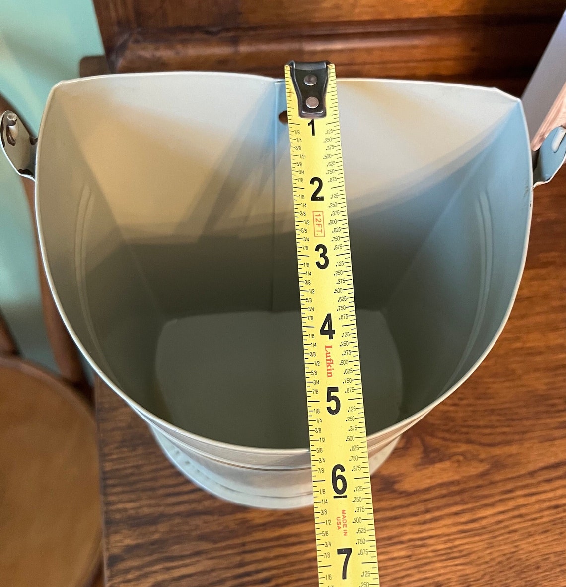 Metal Bucket Wall Planter Flat Back With Handle, Vintage Green and Gold ...