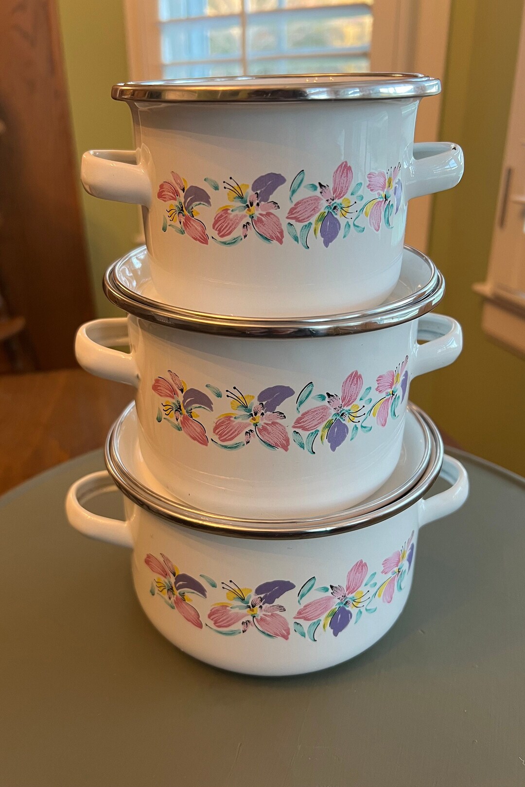 Vintage Porcelain Mini Stock Pots With Lids Floral Design on White ...