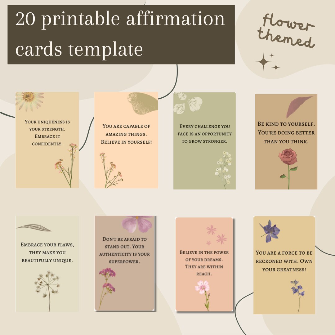 Affirmation Cards Template - Etsy