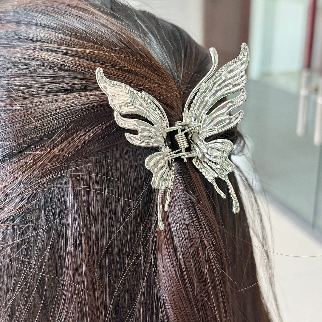 Silver Metal Butterfly Hair Clips for Women Large Hair Claw Clips ...