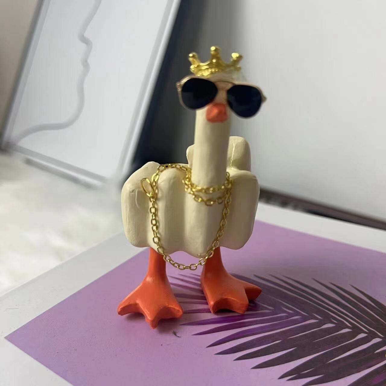 Middle Finger Duck Figurine Funny Finger Duck Statue With Sunglasses ...