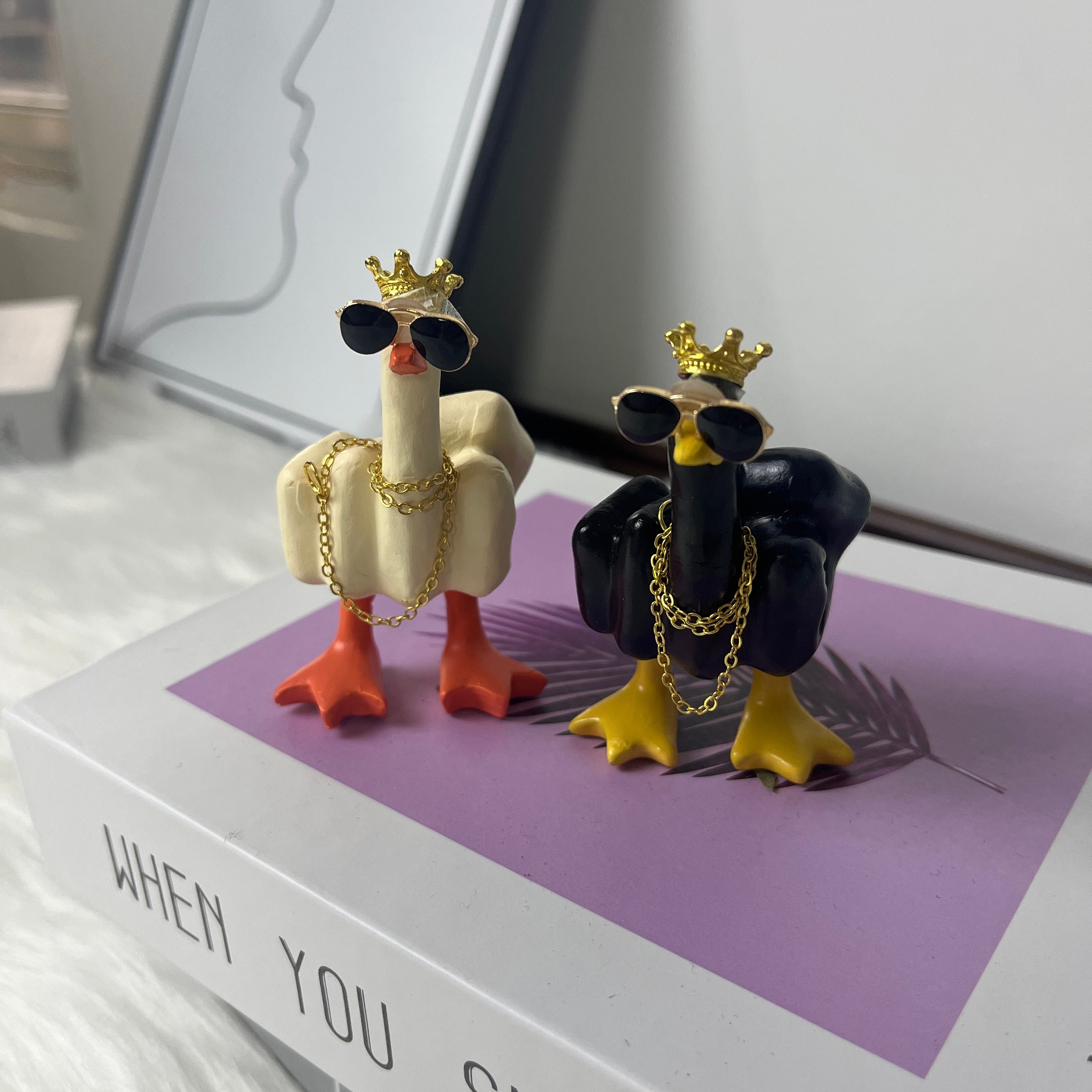Middle Finger Duck Figurine Funny Finger Duck Statue With Sunglasses ...