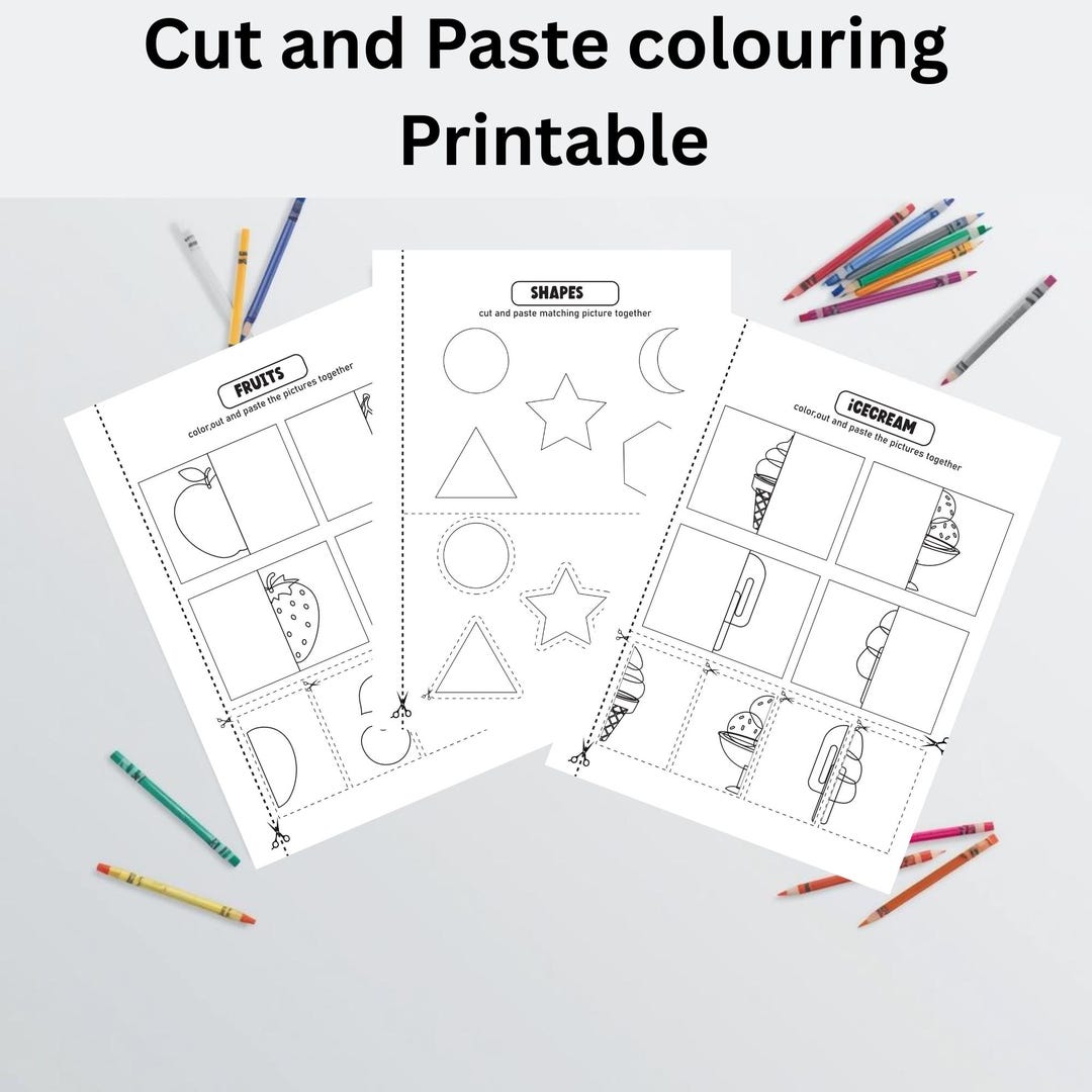 Cut and Paste Coloring Pages, Vehicle, Fruit, Vegetable (printable) - Etsy