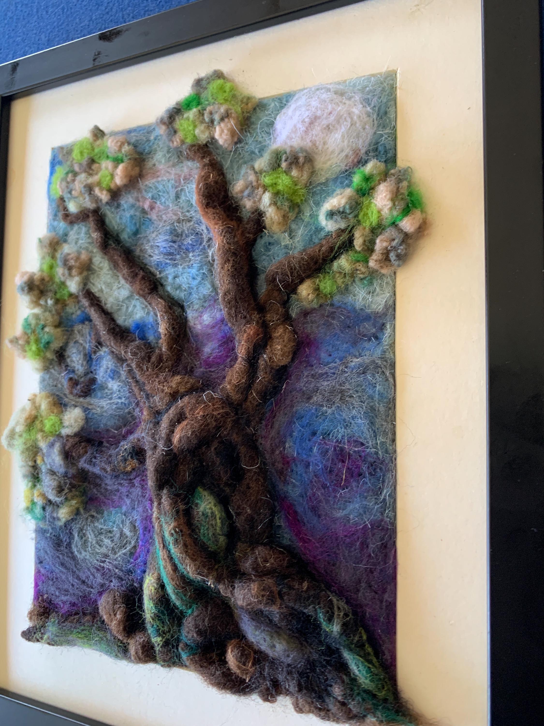 Figtree at Night: Handcrafted Wool Felt Art, Framed Fiber Artwork - Etsy