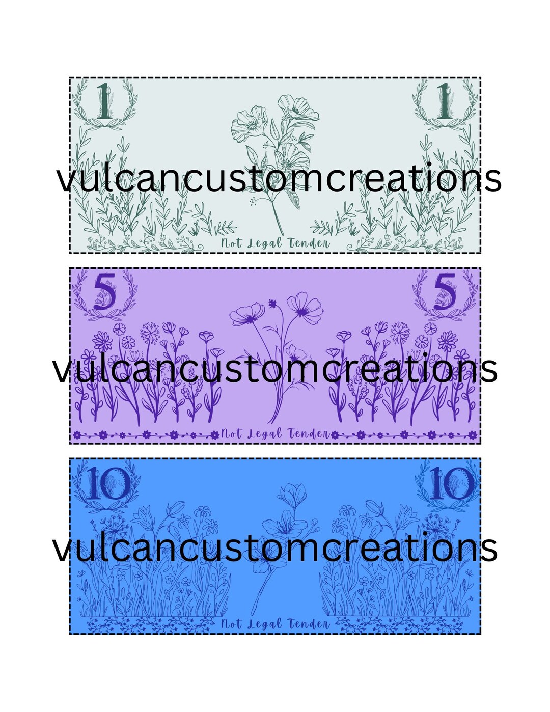 Flower Cash Stuffing Prop Place Holders Money - 1, 5, 10, 20, 50, 100 ...