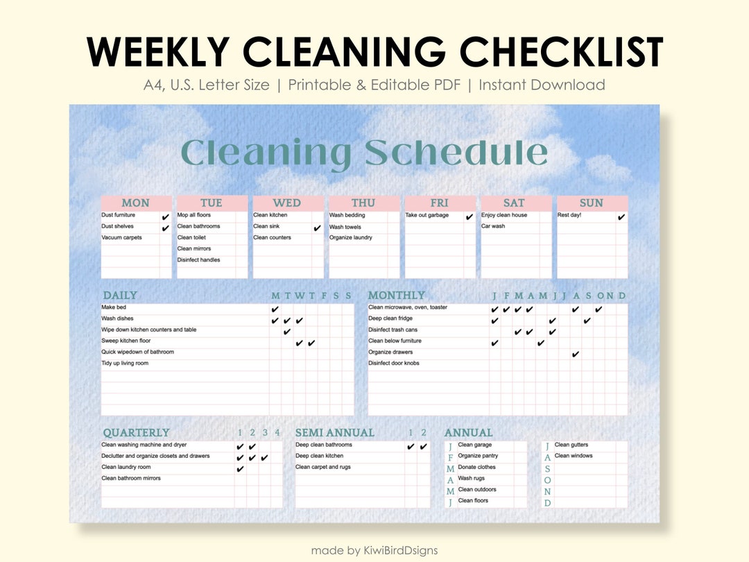 EDITABLE Cleaning Schedule Planner, Aesthetic Digital Weekly Cleaning ...