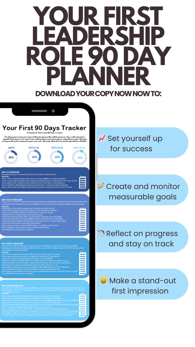 90 Day First Leadership Role Plan Template With Goal Planner and ...