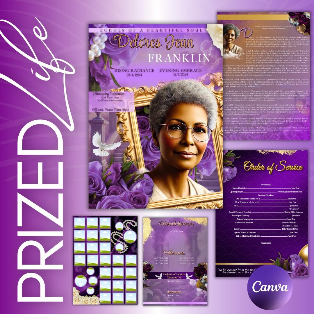 Obituary Template- Shades of Purple - Etsy