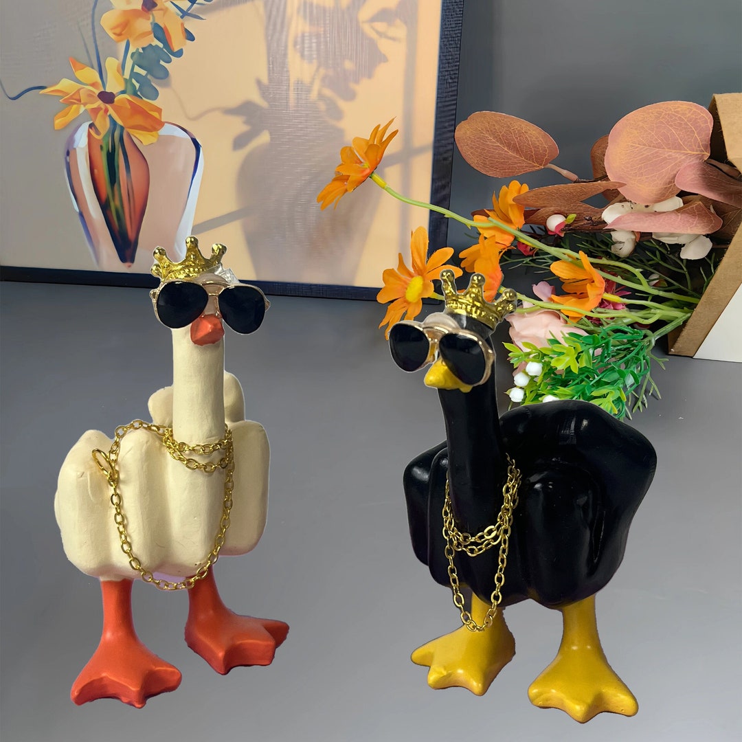 Middle Finger Duck Figurine Funny Finger Duck Statue With Sunglasses ...