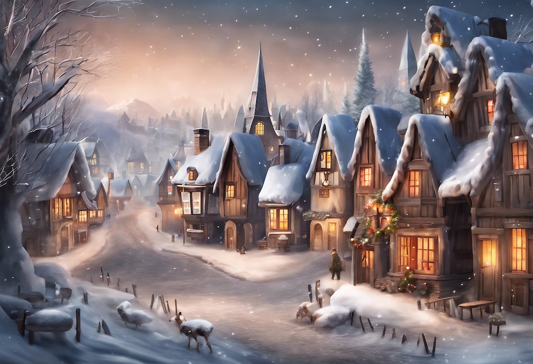 Winter Village Digital Background Enchanting Snow-covered - Etsy